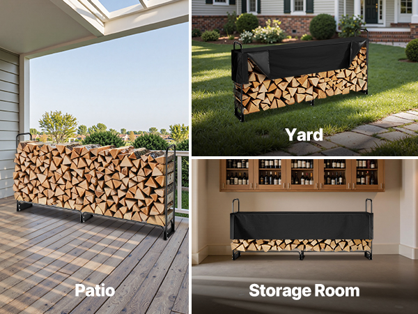VEVOR 8.5FT Outdoor Firewood Rack with Cover, 102x14.2x46.1 in, Heavy ...