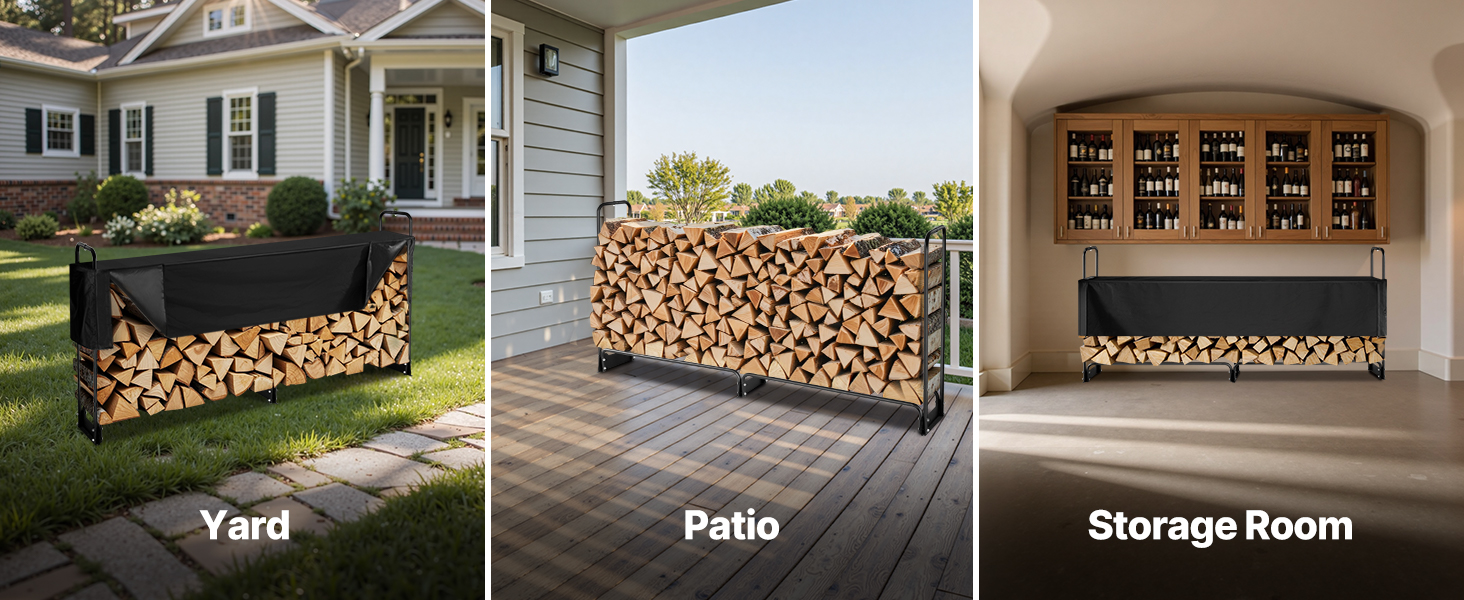 VEVOR 8.5FT Outdoor Firewood Rack with Cover, 102x14.2x46.1 in, Heavy ...