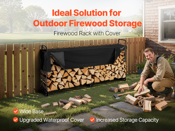 VEVOR 8.5FT Outdoor Firewood Rack with Cover, 102x14.2x46.1 in, Heavy ...