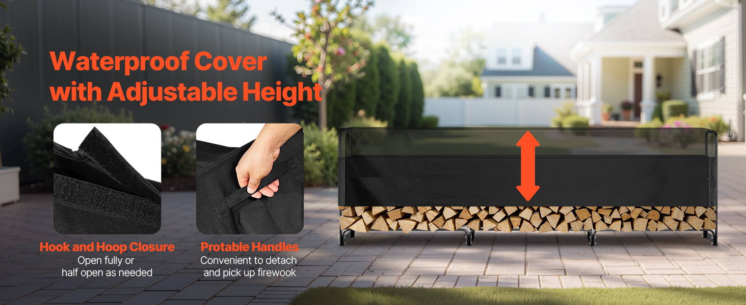 VEVOR 12.7FT Outdoor Firewood Rack with Cover, 152x14.2x46.1in,Heavy ...