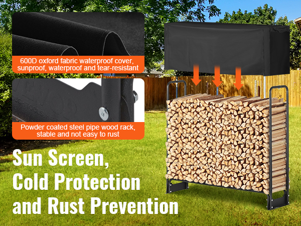 VEVOR 4.3FT Outdoor Firewood Rack with Cover, 52x14.2x46.1 in, Heavy ...