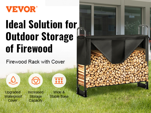 VEVOR 4.3FT Outdoor Firewood Rack with Cover, 52x14.2x46.1 in, Heavy ...