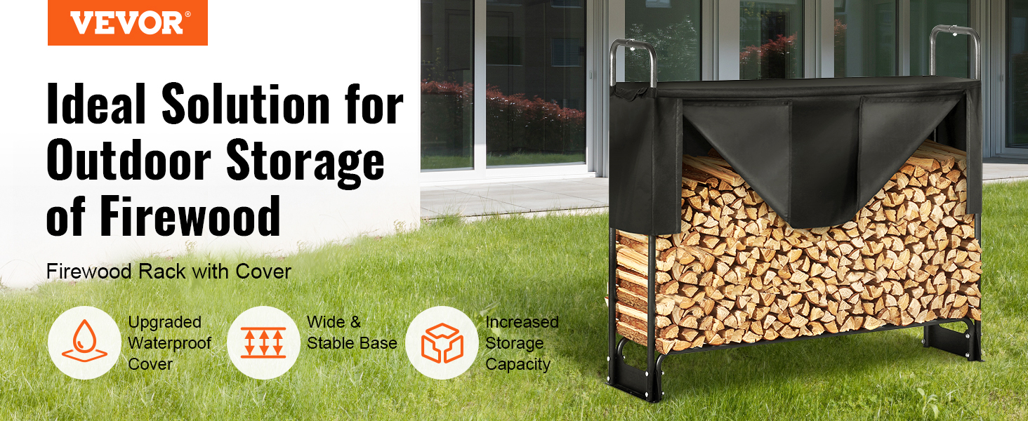 VEVOR 4.3FT Outdoor Firewood Rack with Cover, 52x14.2x46.1 in, Heavy ...