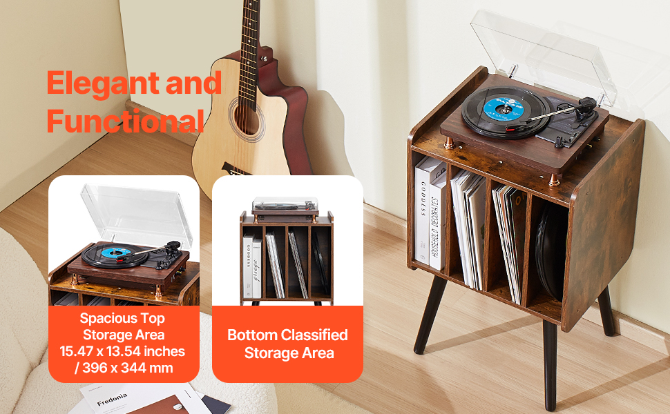 VEVOR Record Player Stand 2-Tier Wood Vinyl Record Stand up to 100 ...