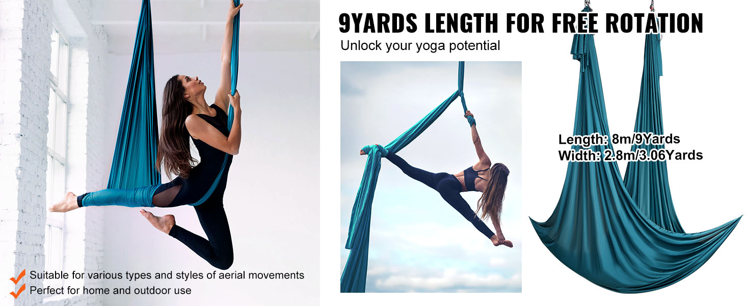 VEVOR Aerial Silk & Yoga Swing, 8.7 Yards, Aerial Yoga Hammock Kit with ...