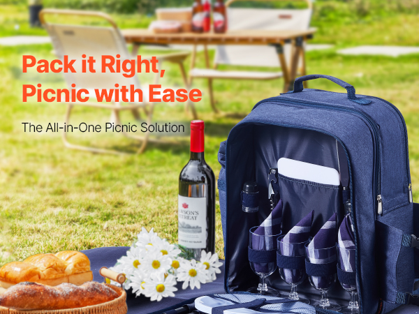 VEVOR Beach Picnic Backpack Bag for 4 Person with Cooler Compartment ...