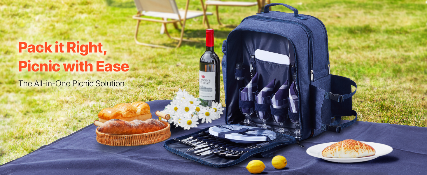 VEVOR Beach Picnic Backpack Bag for 4 Person with Cooler Compartment ...