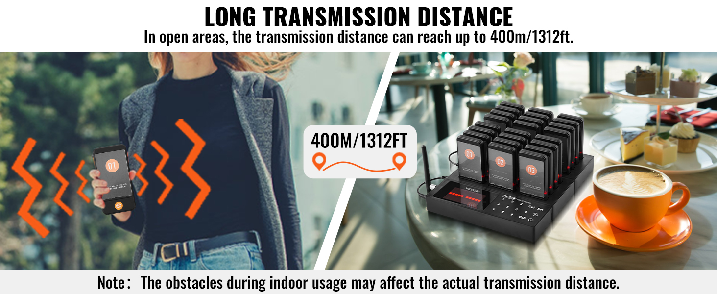 VEVOR Restaurant Pager System, Wireless 400m Long Range Lineup Waiting ...