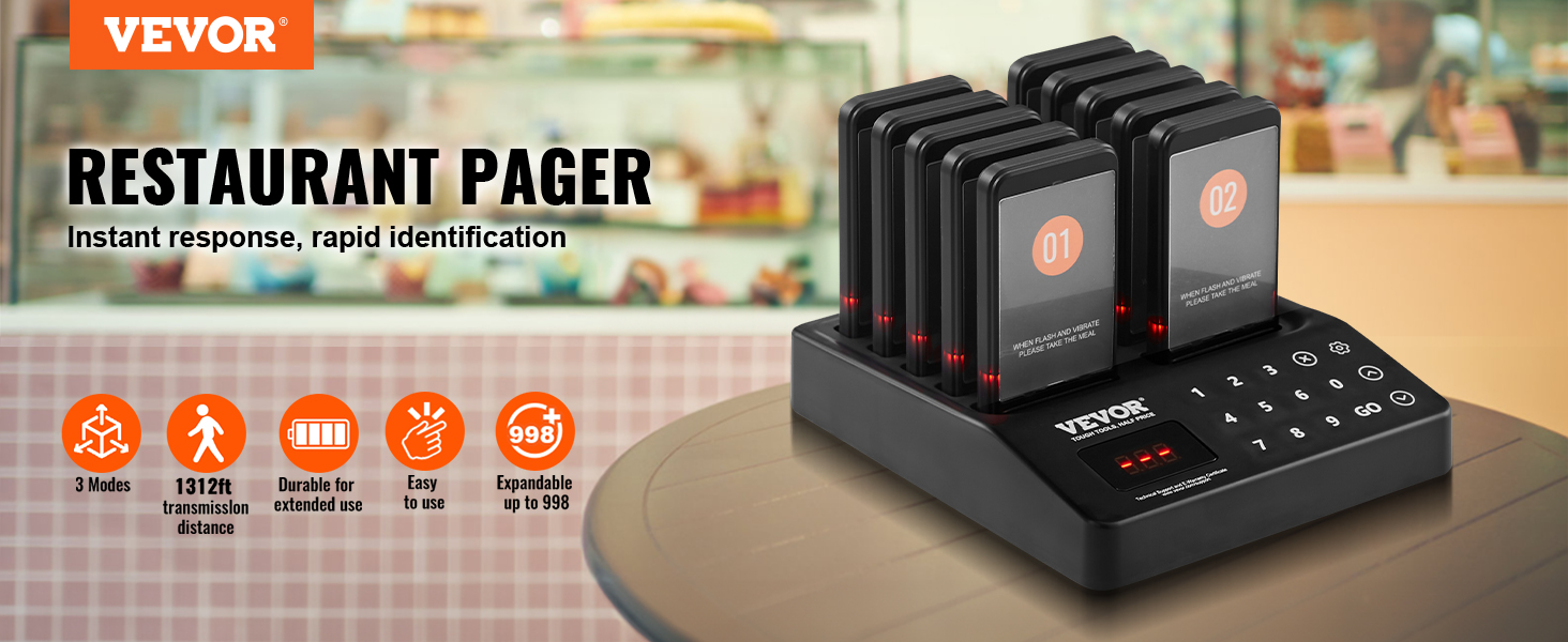 VEVOR Restaurant Pager System, Wireless 400m Long Range Lineup Waiting ...