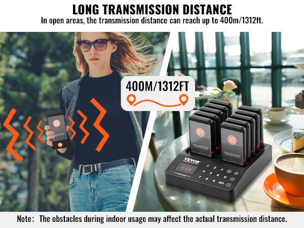 VEVOR Restaurant Pager System, Wireless 400m Long Range Lineup Waiting ...