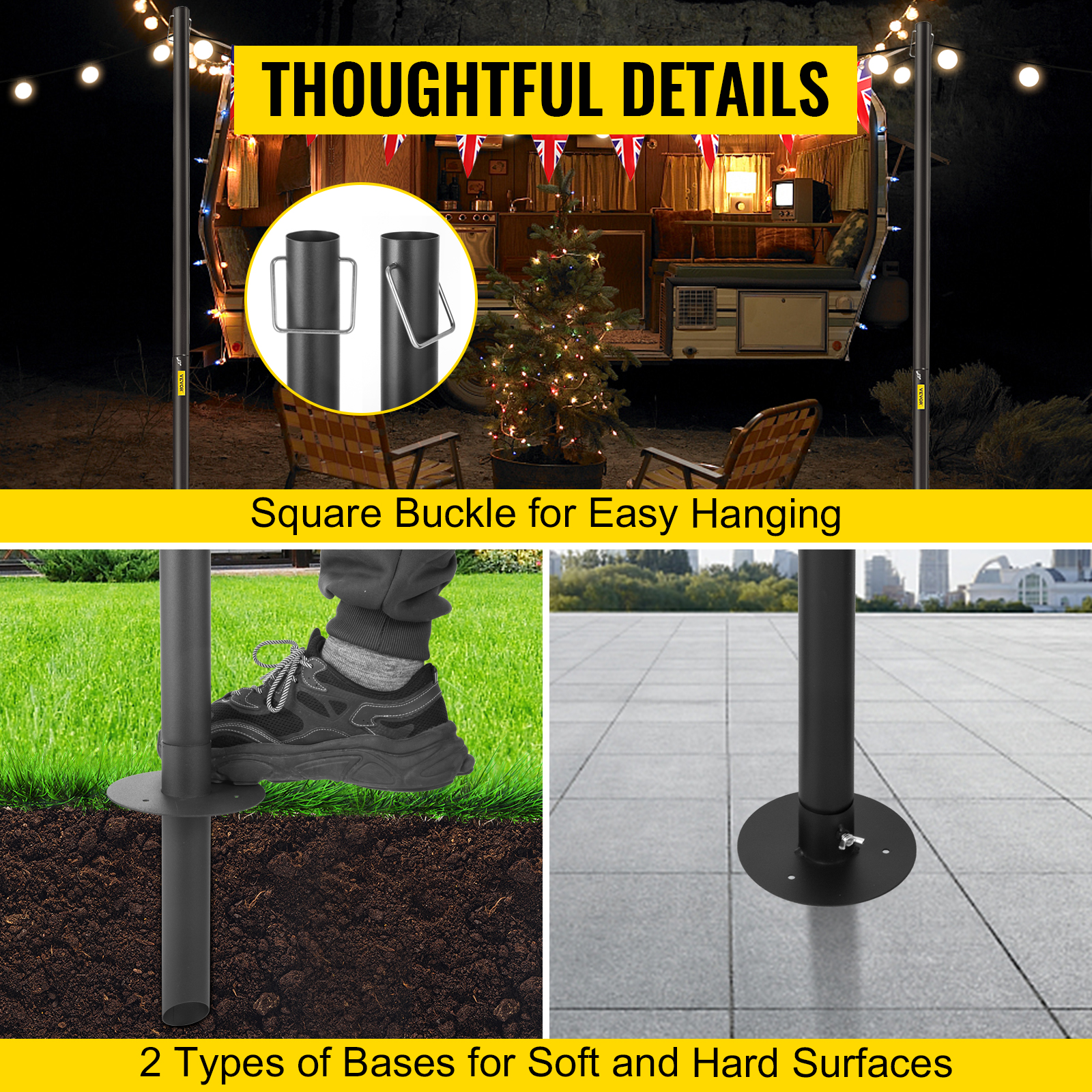 VEVOR String Light Poles Outdoor Metal Pole 10.6FT 4PCS Steel for Patio ...