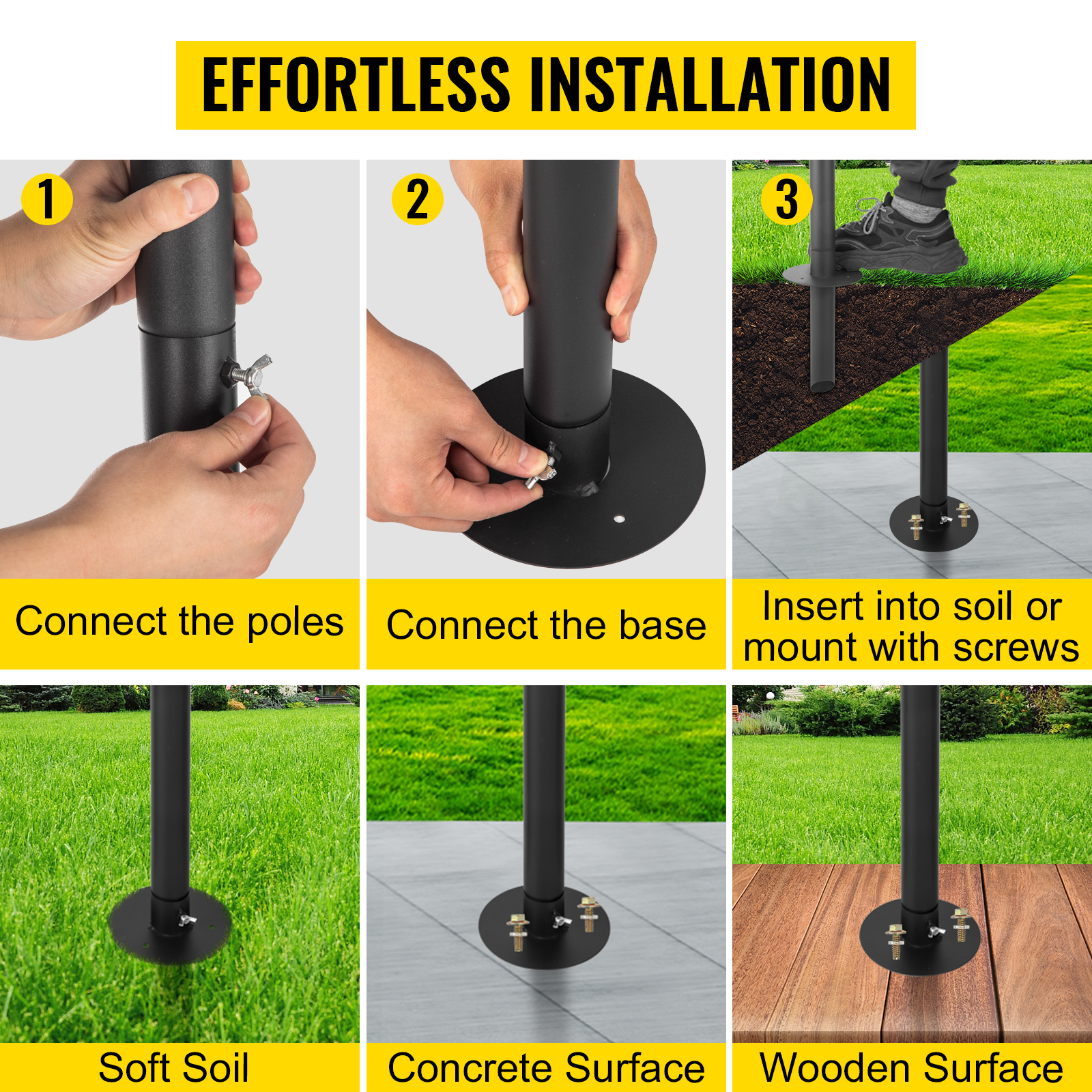 VEVOR String Light Poles, 4 Pack 10.6 FT, Outdoor Powder Coated Steel ...