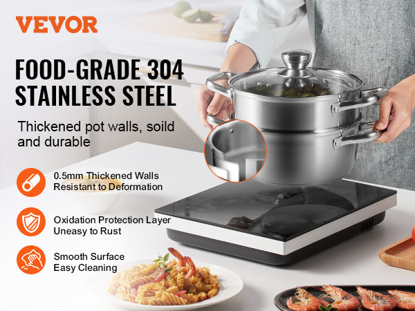 VEVOR Steamer Pot, 9.5in/24cm Steamer Pot for Cooking with 5QT Stock ...