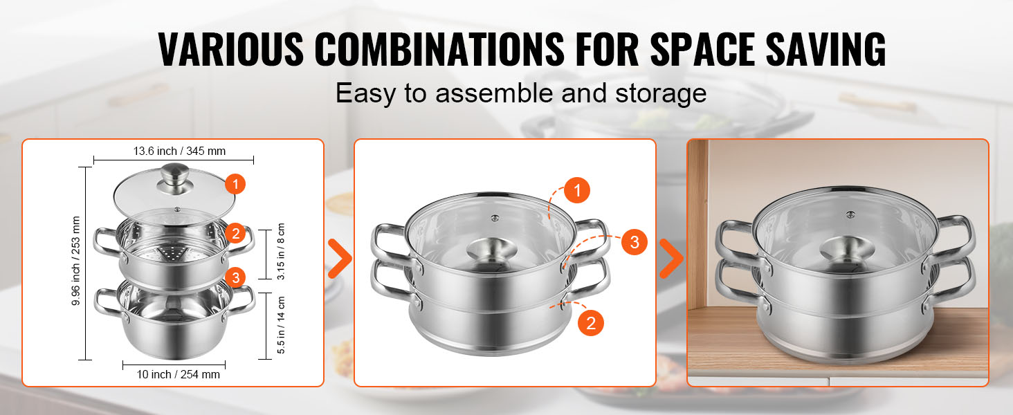 VEVOR Steamer Pot, 9.5in/24cm Steamer Pot for Cooking with 5QT Stock ...