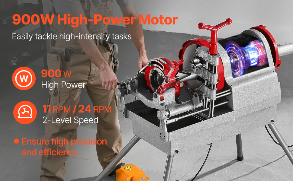 Electric Pipe Threader Machine 900W 2-Speed Threading Cutter for 1/2 ...