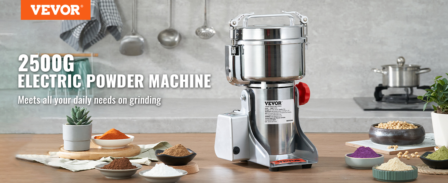 VEVOR 2500g Electric Grain Mill Grinder, 3750W High-Speed Commercial ...