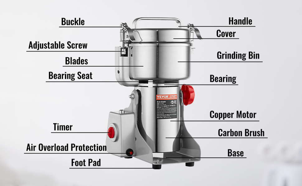 VEVOR 1000g Commercial Spice Grinder Electric Grain Mill Grinder High ...