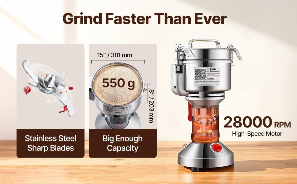 VEVOR 550g Commercial Spice Grinder Electric Grain Mill Grinder High ...