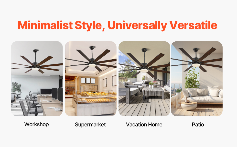VEVOR 72 Inch Ceiling Fan with Light, 6-Speed Remote Control, Dimmable ...