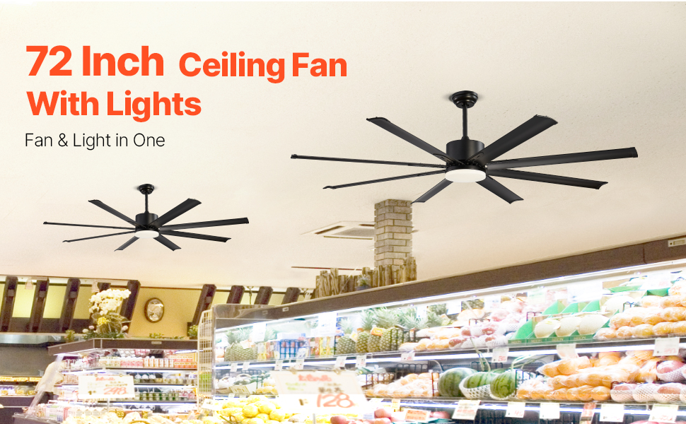 VEVOR 72 Inch Ceiling Fan with Light, 6-Speed Remote Control, Dimmable ...