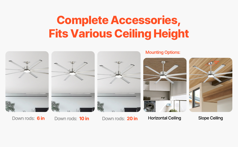 VEVOR 84 In Ceiling Fan with Light, 6-Speed Remote Control, Dimmable 3 ...