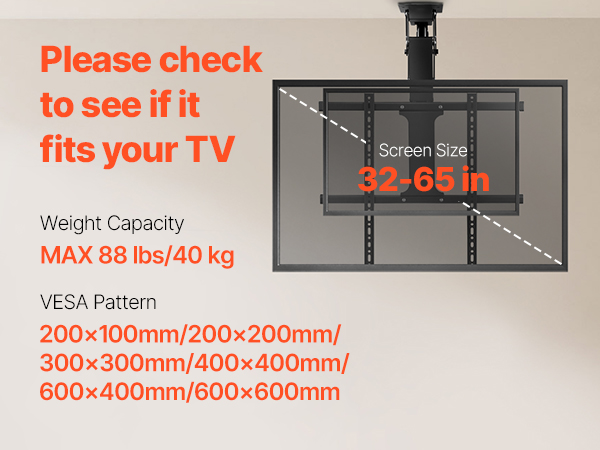 VEVOR Motorized Ceiling TV Mount, TV Wall Mount for 32 to 65 Inch TV ...