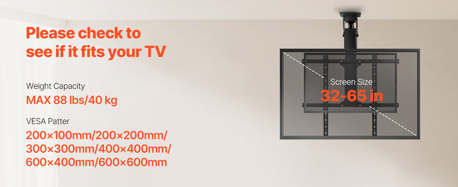 VEVOR Motorized Ceiling TV Mount, TV Wall Mount for 32 to 65 Inch TV ...