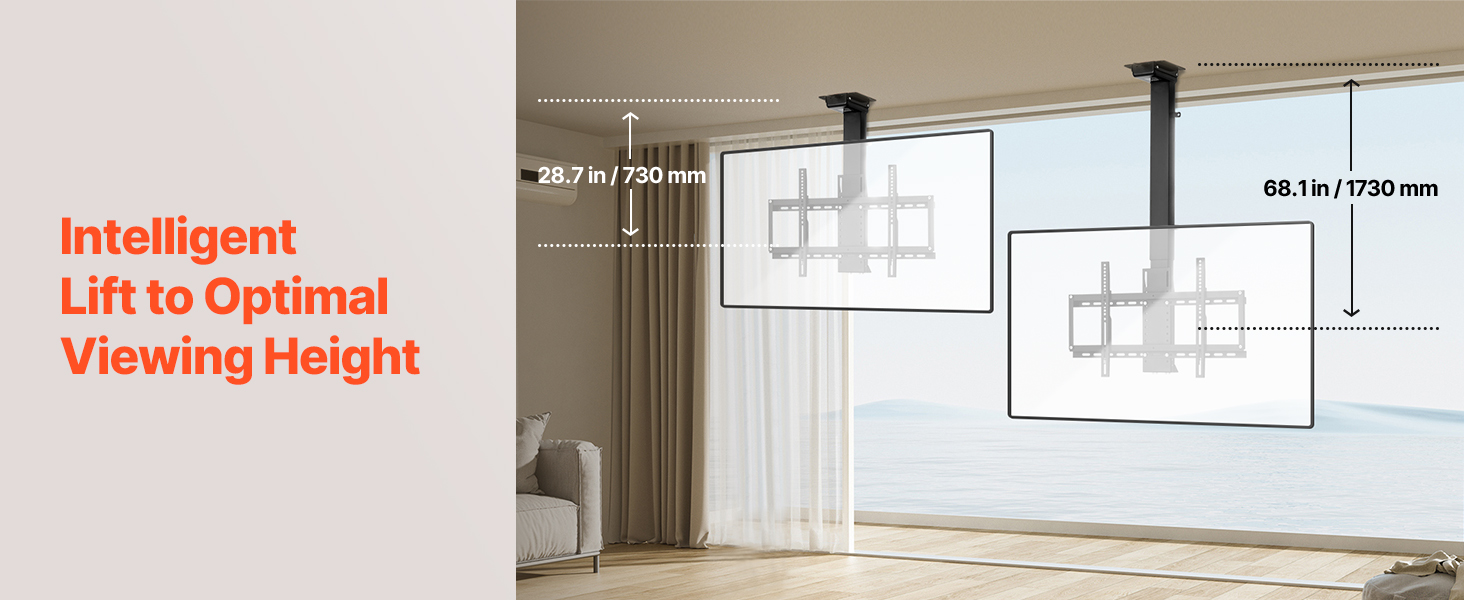 VEVOR Motorized Ceiling TV Mount 32-55 in Screen Electric Adjustable TV ...