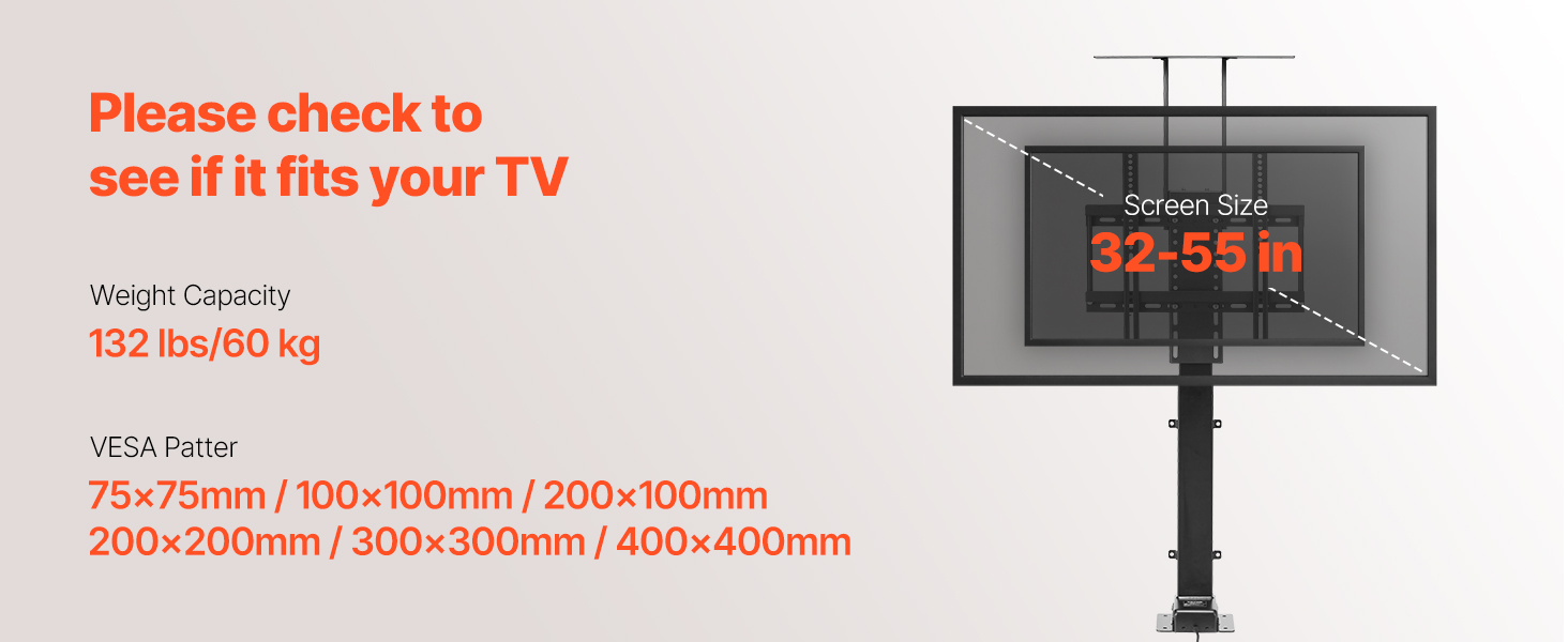 VEVOR Motorized TV Lift Stand, 132 lbs max Load Adjustable TV Lift ...