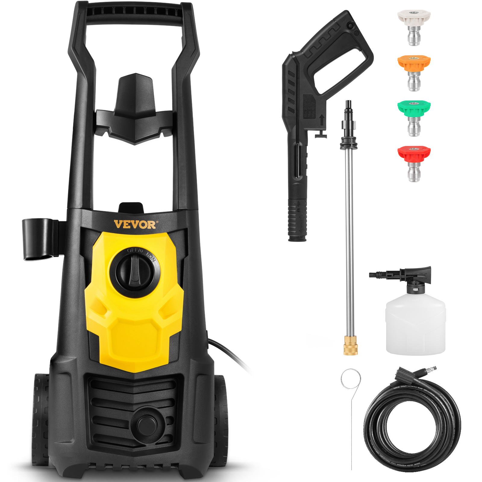 VEVOR Electric Power Washer, 2000 PSI, Max 1.65 GPM Pressure Washer w ...