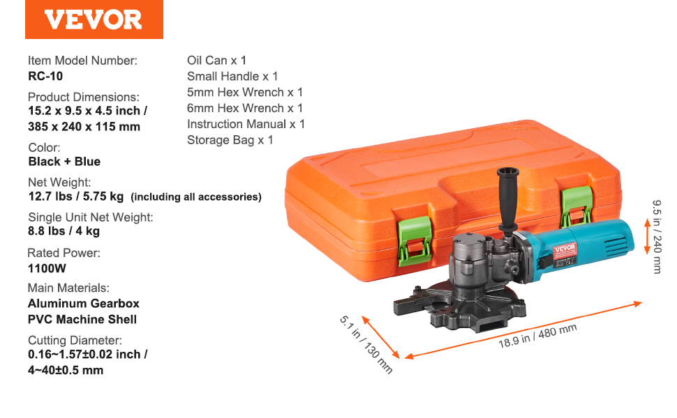 VEVOR 1100W Electric Rebar Cutter Cutting up to 3/2In 4-40mm | VEVOR AU
