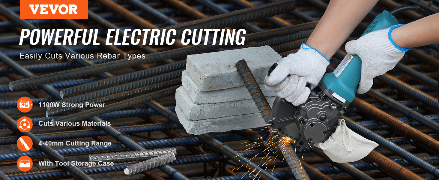 VEVOR 1100W Electric Rebar Cutter Cutting up to 3/2In 4-40mm | VEVOR EU