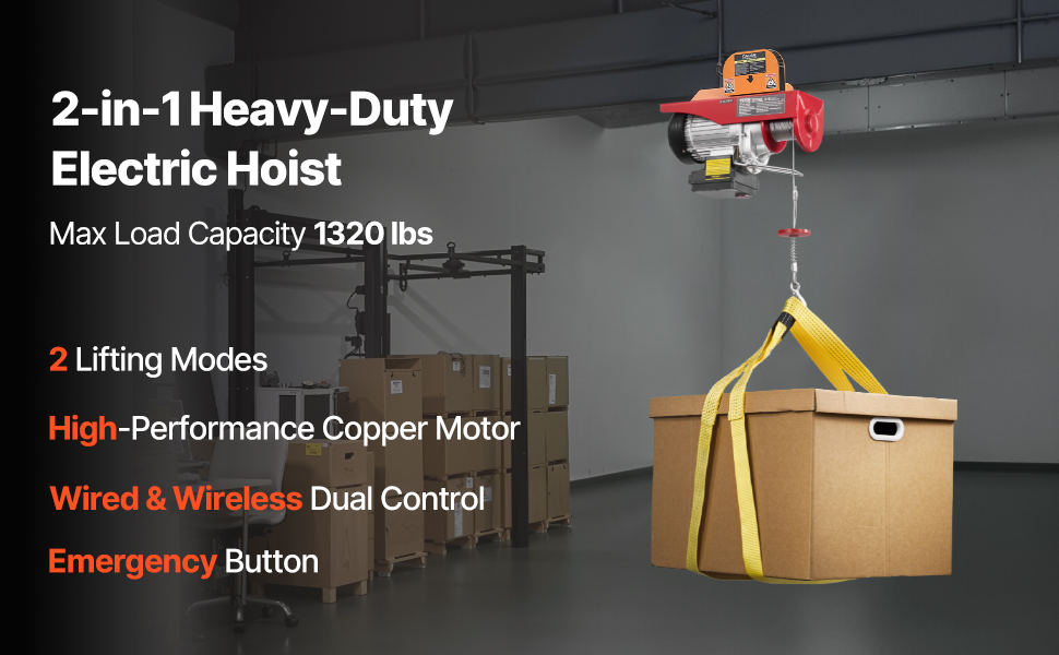 VEVOR Electric Hoist Crane Winch 1320 lbs 328 ft Wireless & 14 ft Wired ...