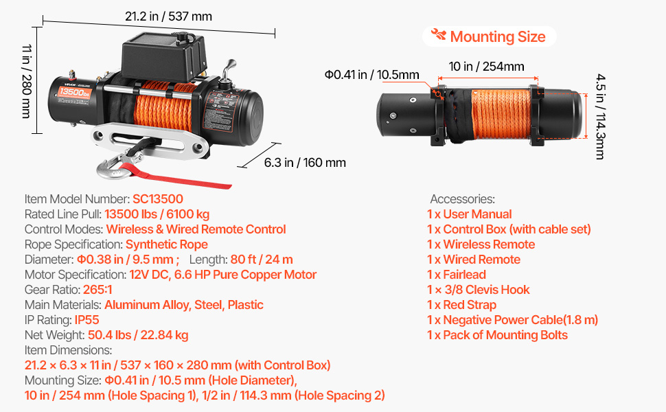 VEVOR Electric Winch Truck 13,500 lb Synthetic Rope Waterproof Remote ...