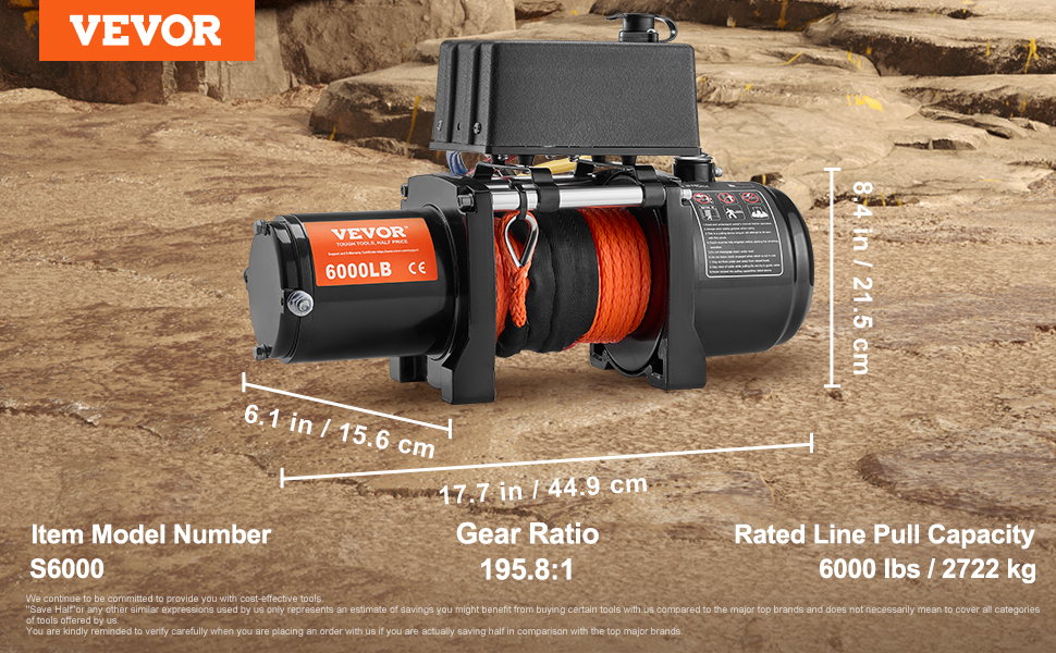 VEVOR Electric Winch for Truck 6000 lb Synthetic Rope Waterproof Remote ...