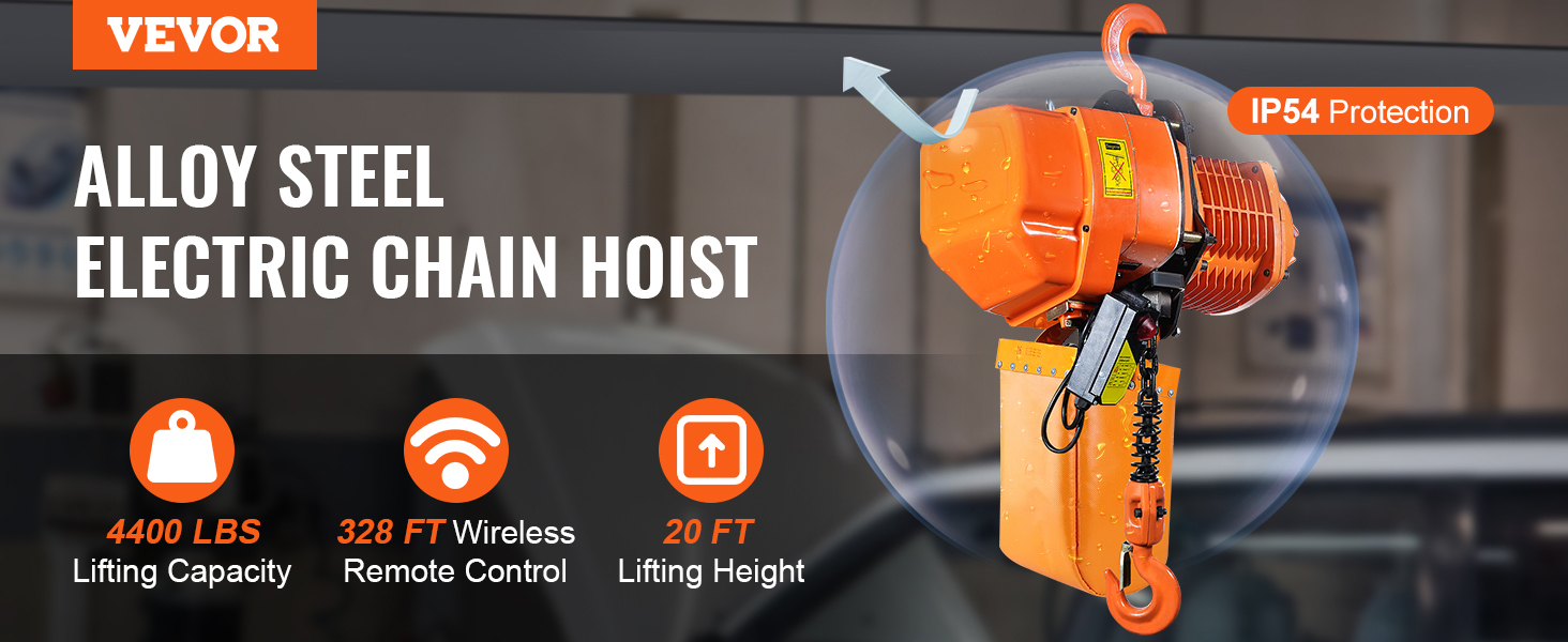VEVOR 2 Ton Wireless Electric Chain Hoist, 4400 LBS Capacity with 20 FT ...