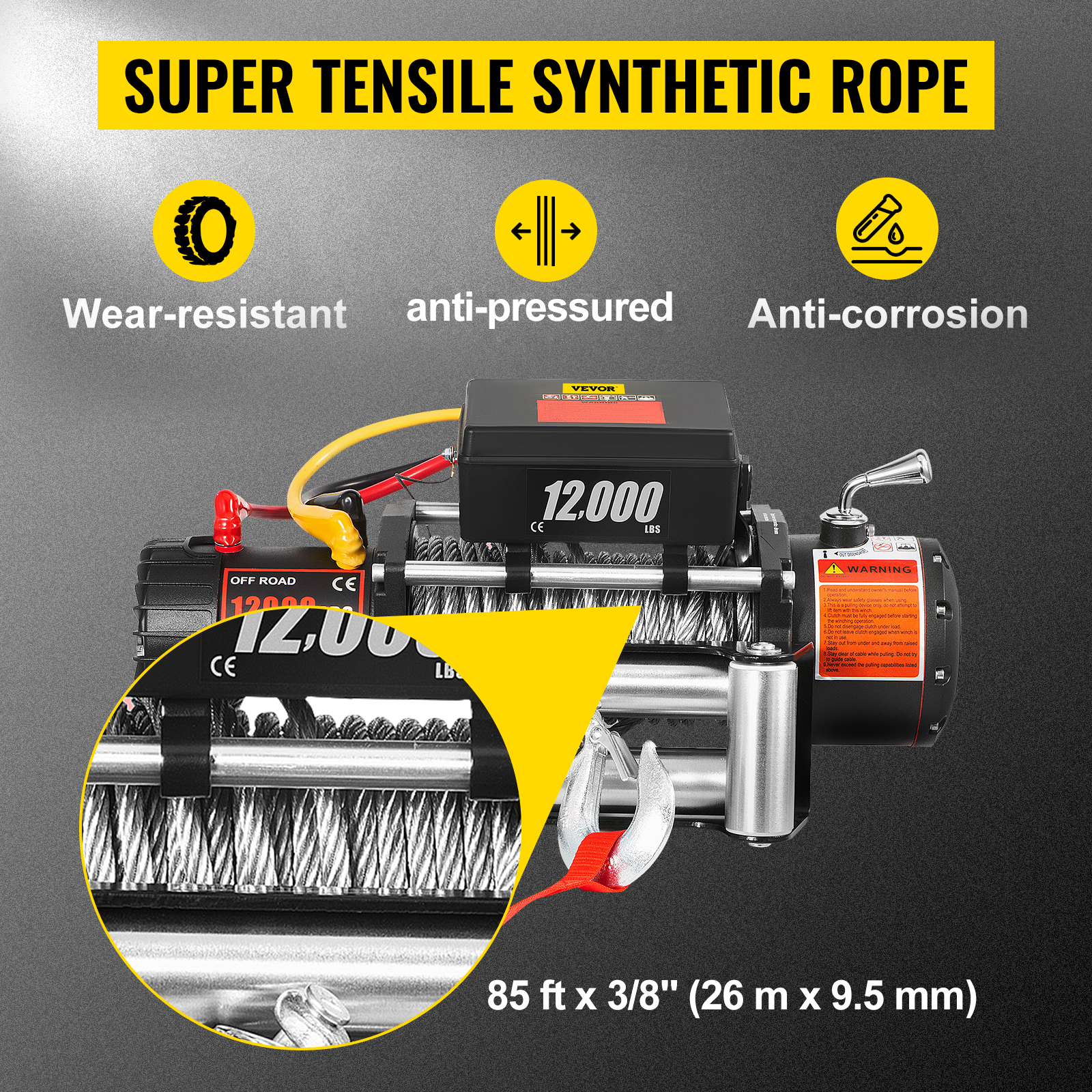VEVOR Truck Winch 12000lbs Electric Winch 85ft/26m Steel Cable 12V ...