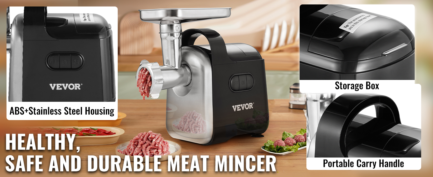 VEVOR Electric Meat Grinder, 6.6 Lb/Min, 550W（2200W MAX) Industrial Meat Mincer with 2 Blade, 3 ...