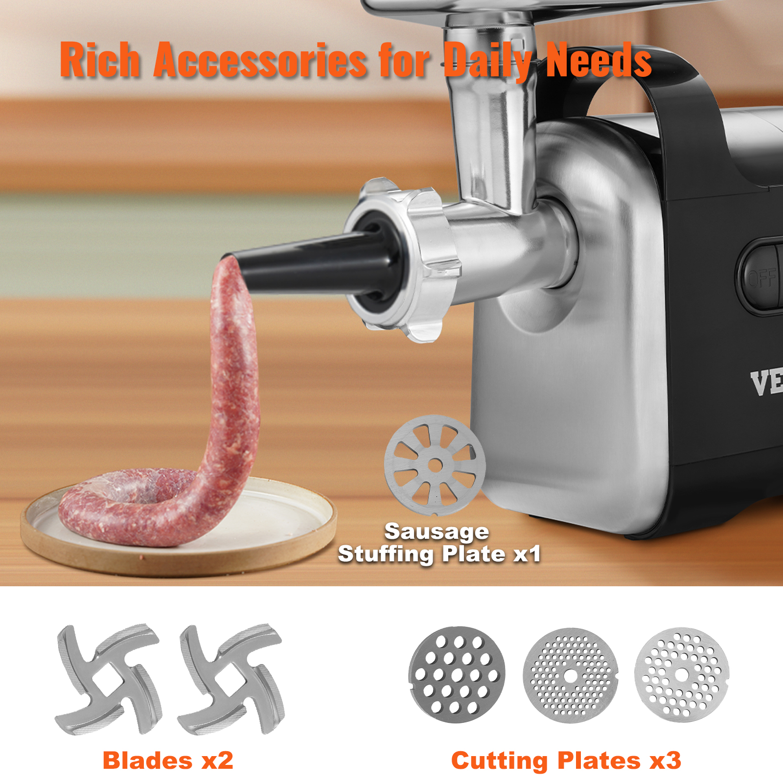VEVOR Electric Meat Grinder, 6.6 Lb/Min, 550W（2200W MAX) Industrial Meat Mincer with 2 Blade, 3 ...