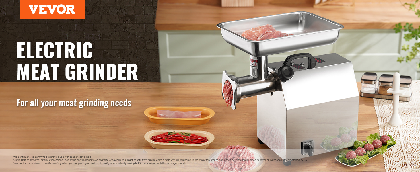 VEVOR Electric Meat Grinder, 396 Lb/H Capacity, 1100W (4600W MAX) Industrial Meat Mincer with 2 ...