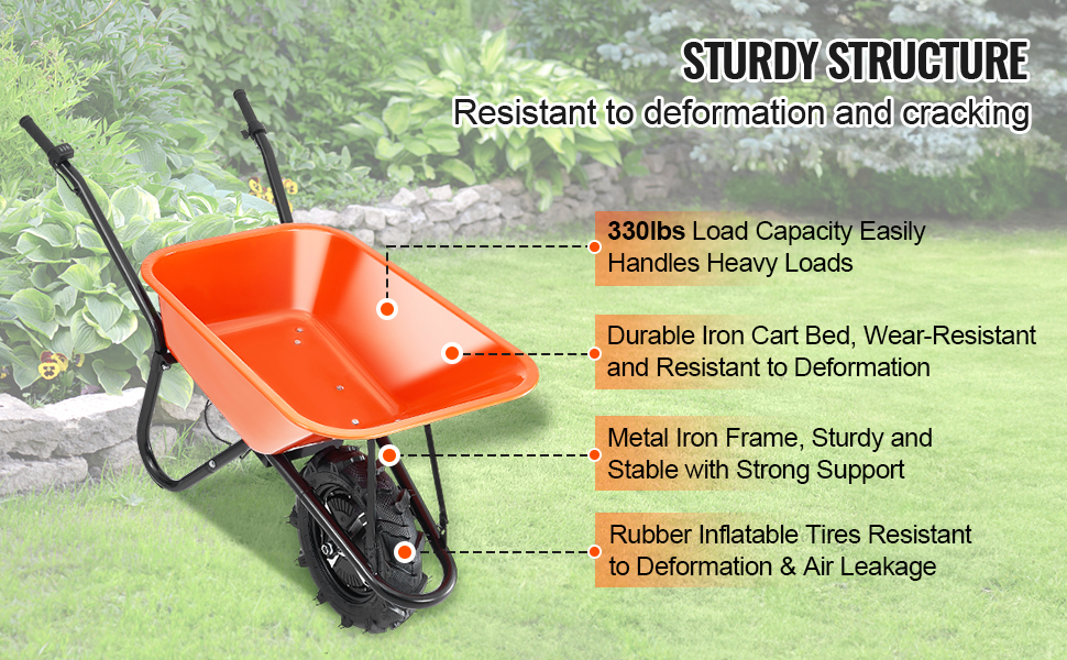 VEVOR Electric Wheelbarrow Cart, 500W Powered Utility Garden Wagon Dump ...