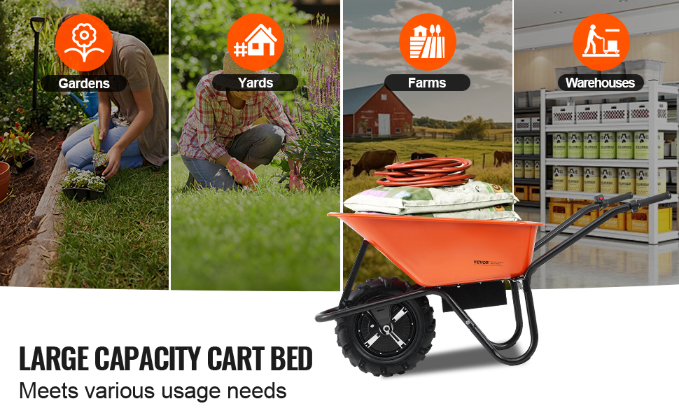 VEVOR Electric Wheelbarrow Cart, 500W Powered Utility Garden Wagon Dump ...