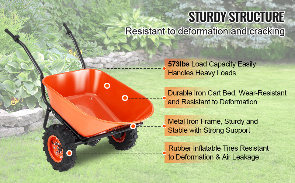 VEVOR Electric Wheelbarrow Cart One Wheel 7 Cu Ft Powered Dump Cart 573 ...