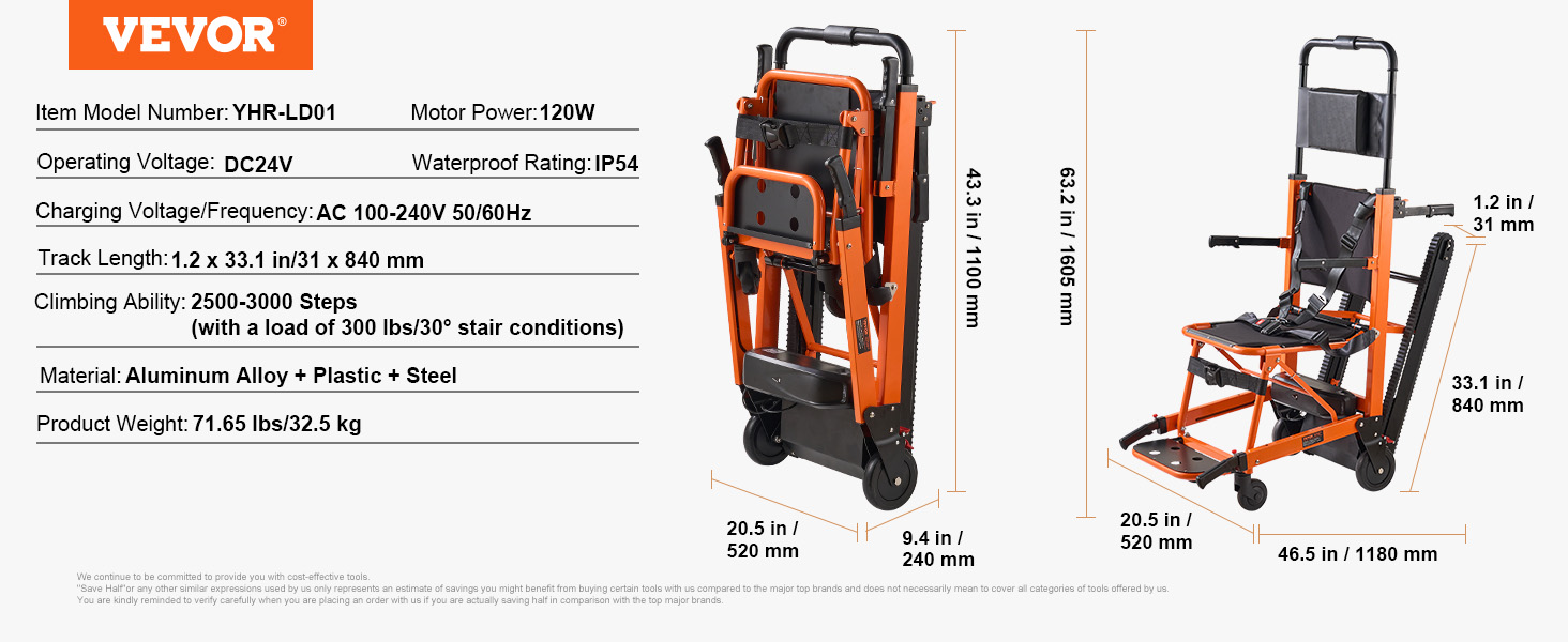 VEVOR Electric Stair Chair, 450 lbs Load Capacity, Foldable Emergency ...