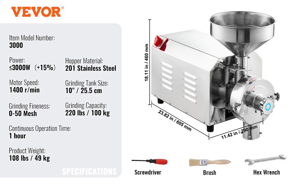 VEVOR Grain Grind Mill Grain Grinding Machine 3000W Food Processing ...