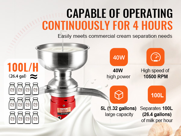 VEVOR Milk Cream Centrifugal Separator, 304 Stainless Steel Electric ...