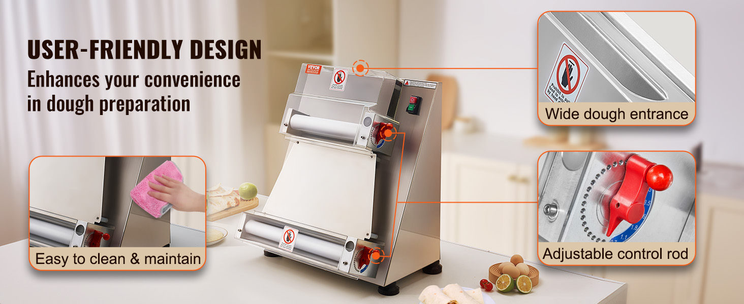 VEVOR Pizza Dough Roller Sheeter, 3-15 Inch Automatic Commercial Pizza ...