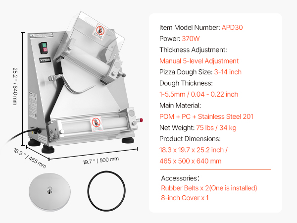 VEVOR 14 Inch Pizza Dough Roller Sheeter Automatic Commercial Dough ...