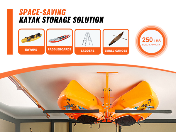 VEVOR Kayak Ceiling Storage Rack, Ceiling Storage Rack for 2 Kayak ...