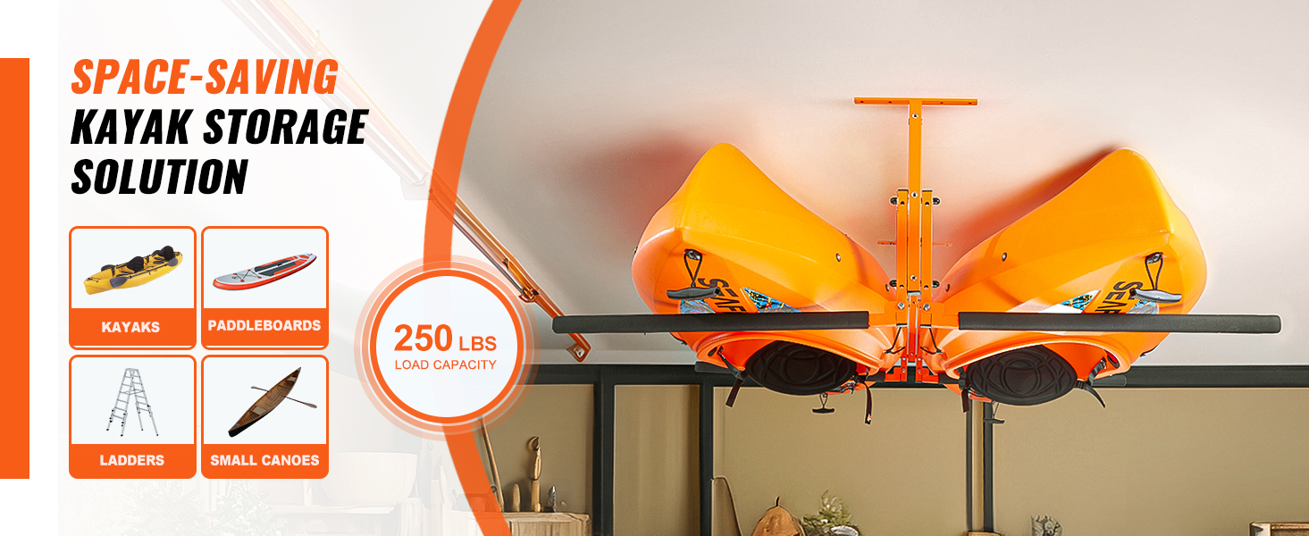 VEVOR Kayak Ceiling Storage Rack, Ceiling Storage Rack for 2 Kayak ...